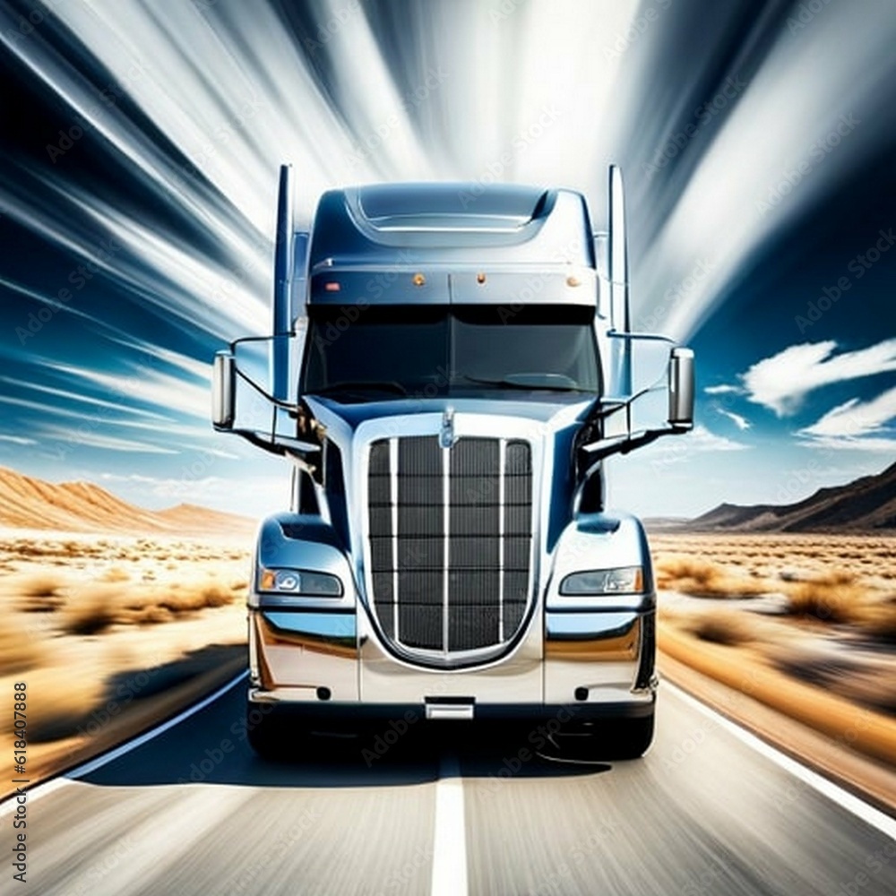 massive semi-truck with chrome details, captured in a high key lighting ...