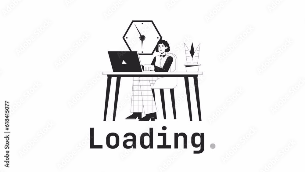 Office worker bw loader animation. Office woman typing on keyboard at ...