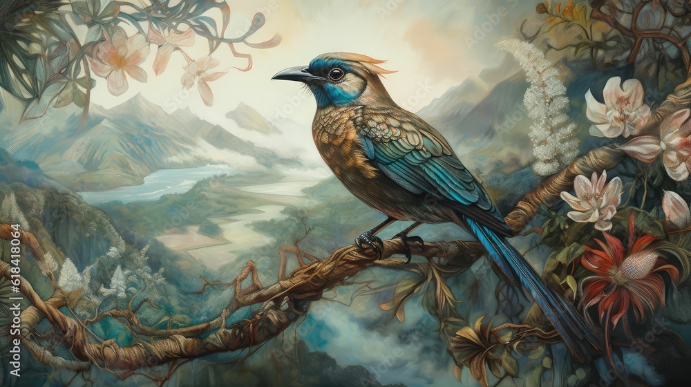 Nature wildlife image of Dayak Blue Flycatcher bird deep jungle forest ...