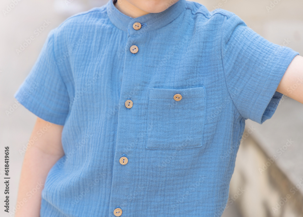 cute kid preschooler boy in casual blue color suit from muslin textile ...