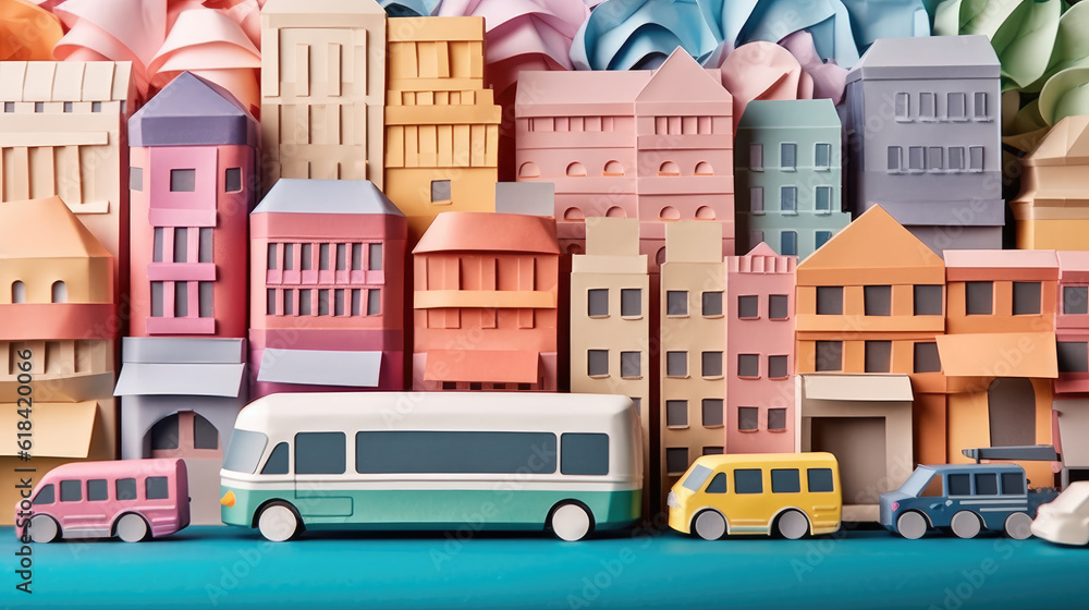 Origami Paper Art of bus on the street created with Generative AI ...