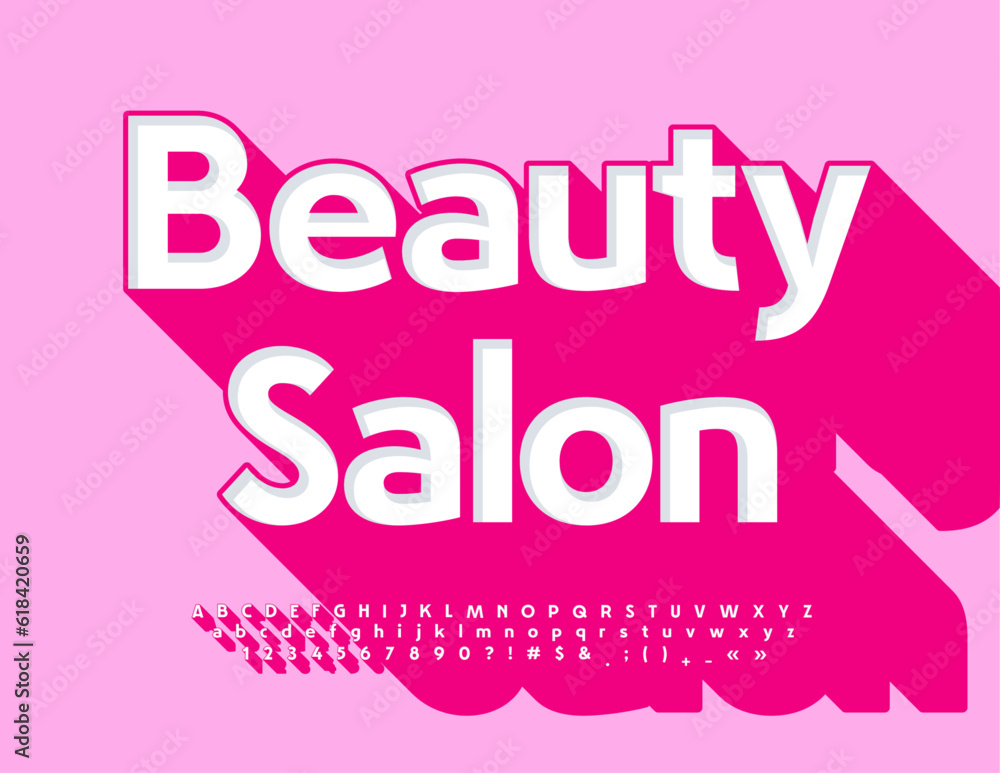 Vector advertising Poster Beauty Salon. Modern Font with Pink Shadow ...