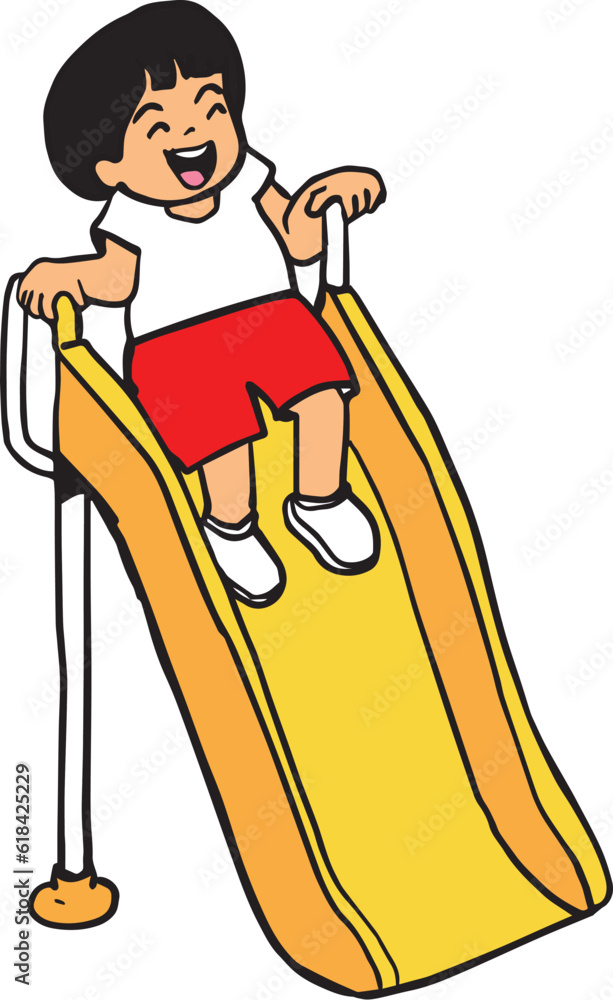 cartoon illustration boy playing slider Stock Vector | Adobe Stock