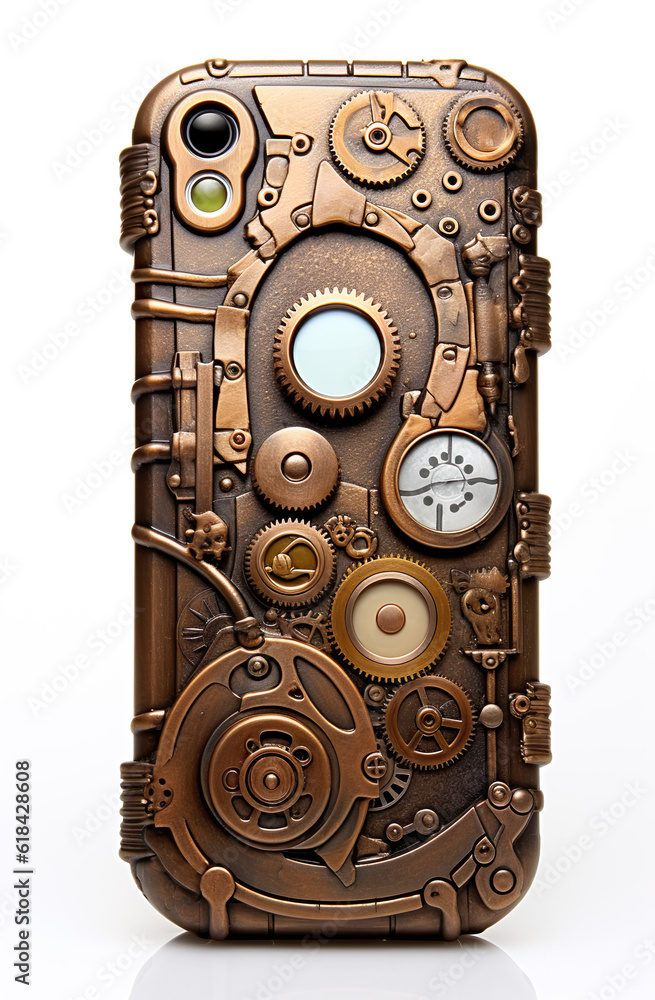 Mobile phone cell cellular phones in steampunk style symbolic isolated ...