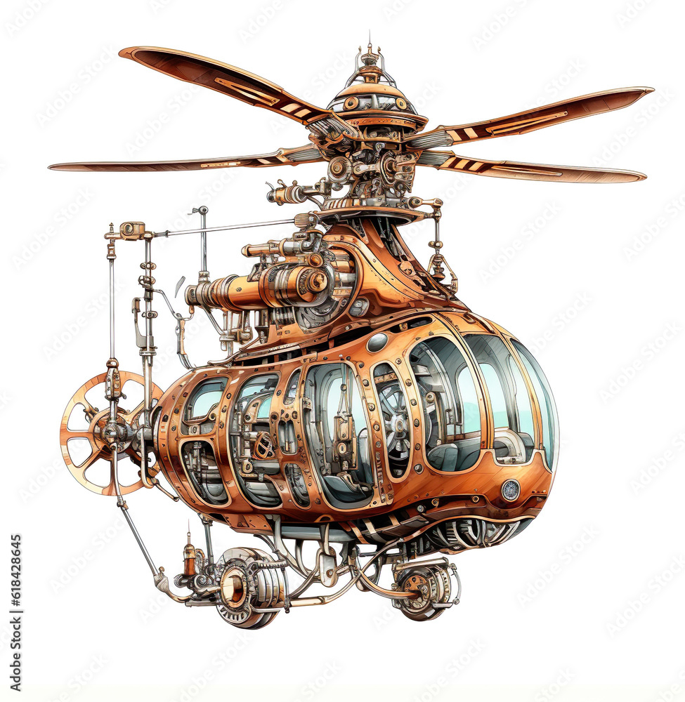 Helicopter chopper aircraft in steampunk style symbolic isolated on ...