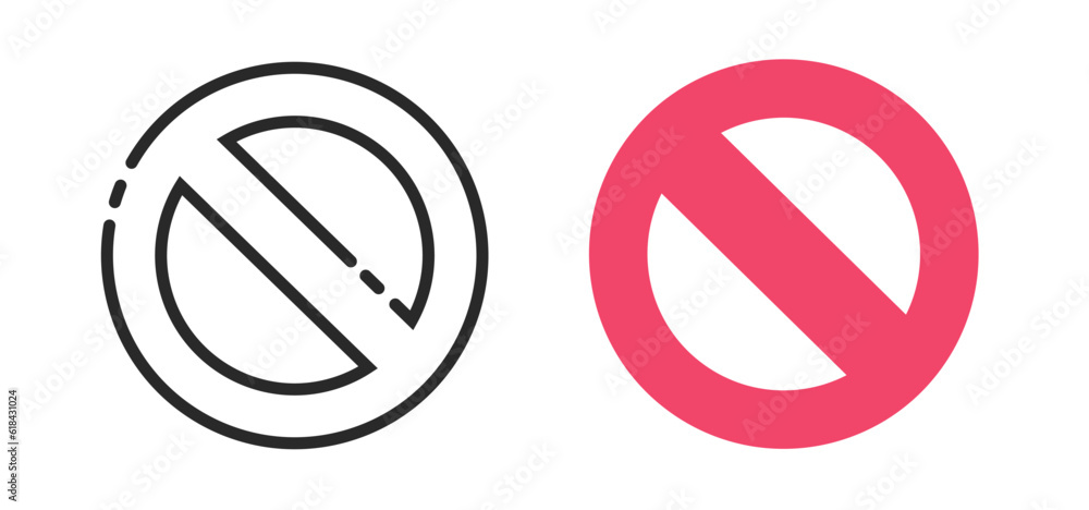 Prohibit sign circle simple red line outline art icon vector graphic ...