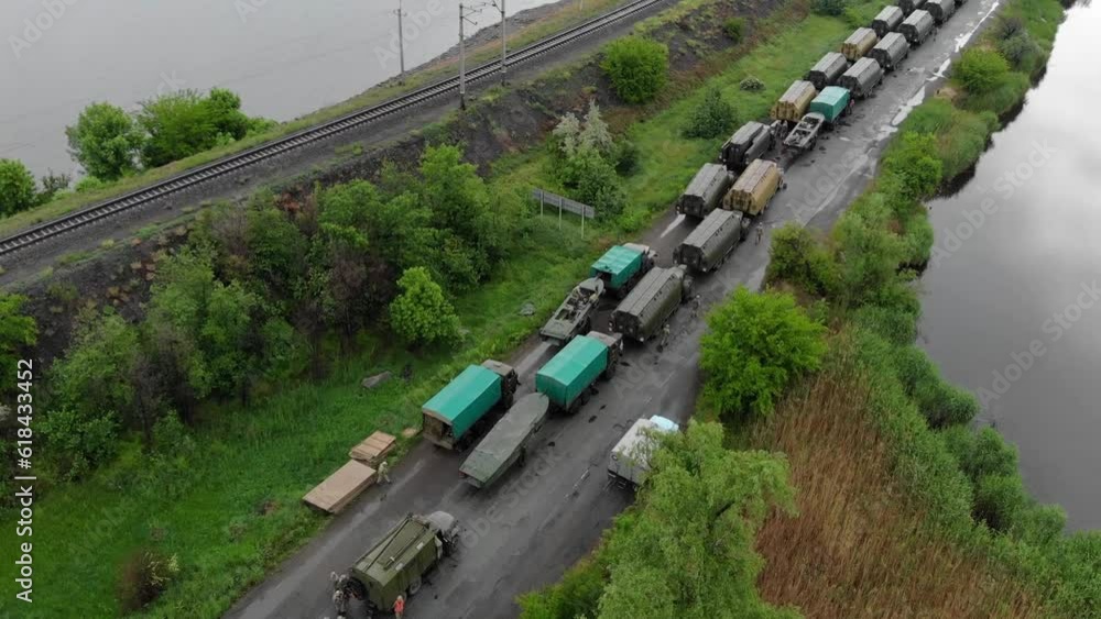 Pontoon bridge of the Ukrainian army. Installation of a temporary ...