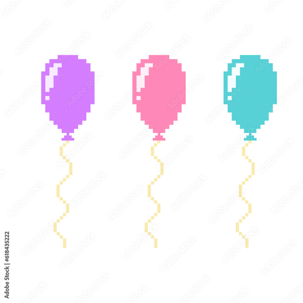 Vetor de Balloon pixel art, Pixel colorful balloon, Air balloon pixel ...