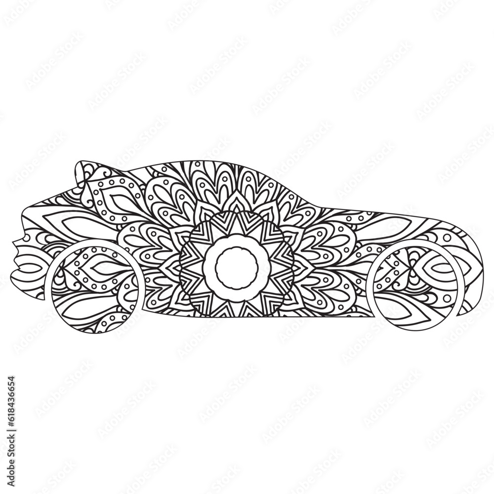 Mandala car coloring page. Mandala vector car. Car coloring page for ...