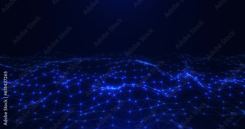 Digital plexus waves with a slight movement. Animation of triangles, lines and points. Network ...