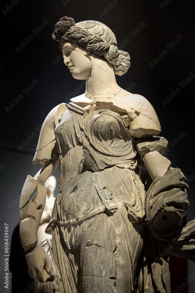 Marble sculpture of a dancing woman. Greek statue from ancient Perge ...