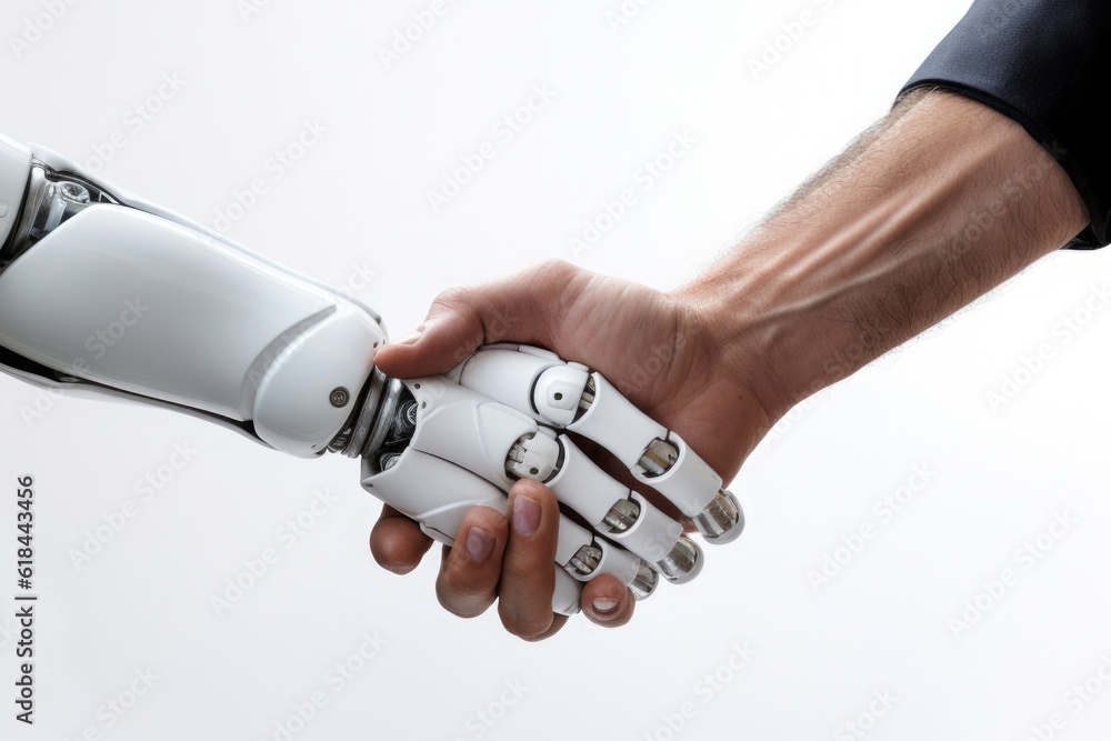 Human and Robot Shaking Hands Artificial Intelligence Cooperation ...