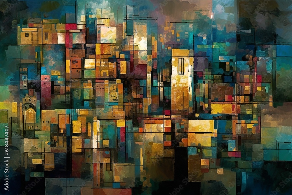 AI generated illustration of an abstract painting featuring a range of ...