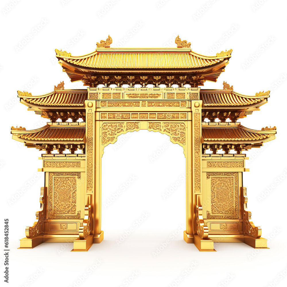 Japanese golden temple gate, white background Stock Illustration ...