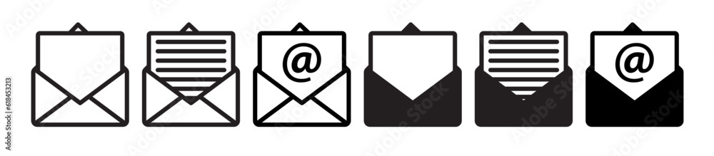 Email newsletter vector icon set. Envelope lin icon set in filled and ...