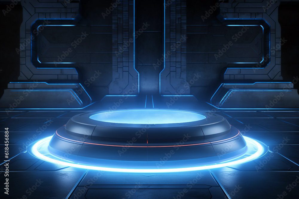 Abstract futuristic background stage with glowing neon lights ...