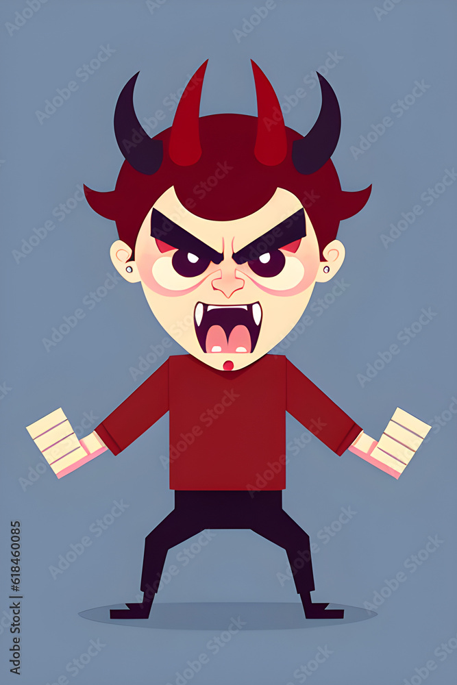 Cute illustration of a angry cartoon devil. (AI-generated fictional ...