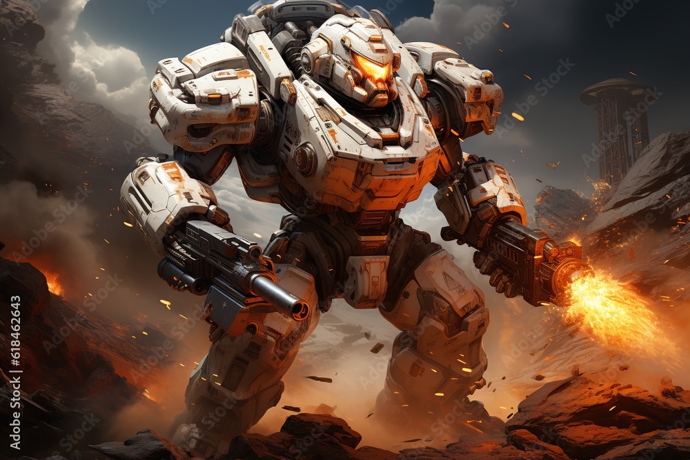 mecha robot anime on apocalyptic background Stock Illustration | Adobe ...