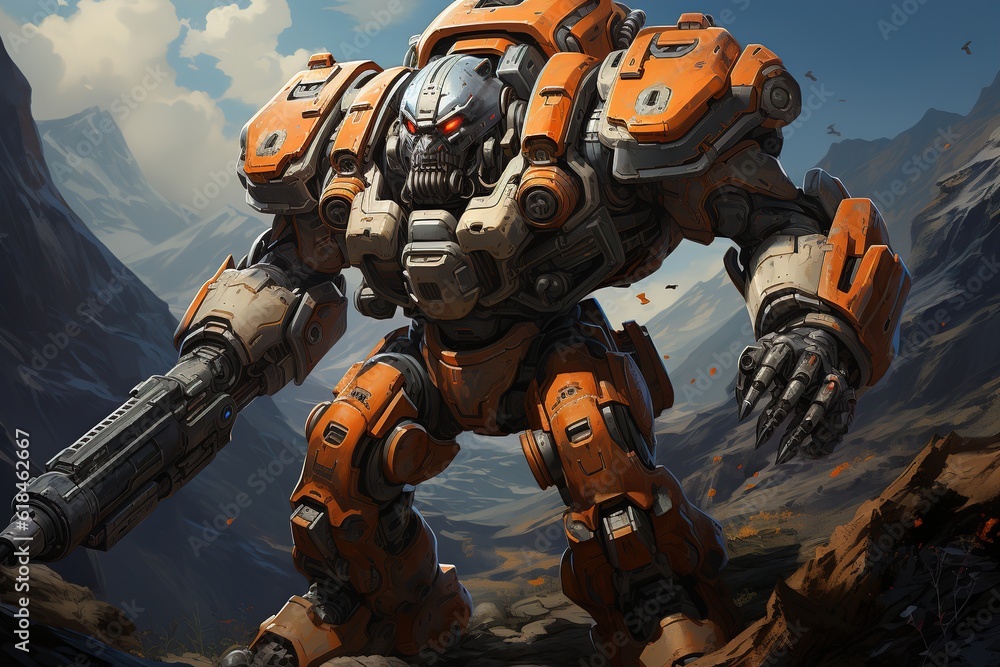 mecha robot anime on apocalyptic background Stock Illustration | Adobe ...
