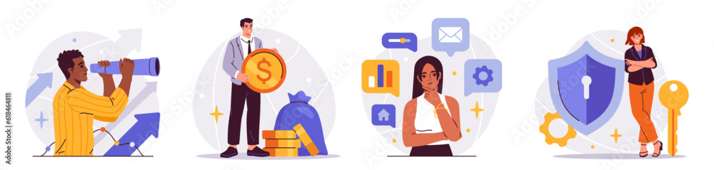 People develop business. Purposeful characters put their savings in ...