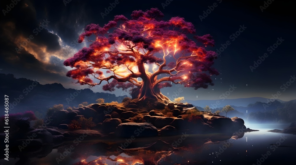 Light painting photography of a tree, using creative light trails to ...