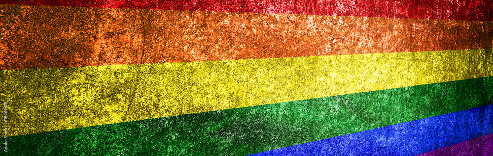 Grunge LGBT flag. Dirty LGBT flag on a metal surface. Banner of rainbow ...