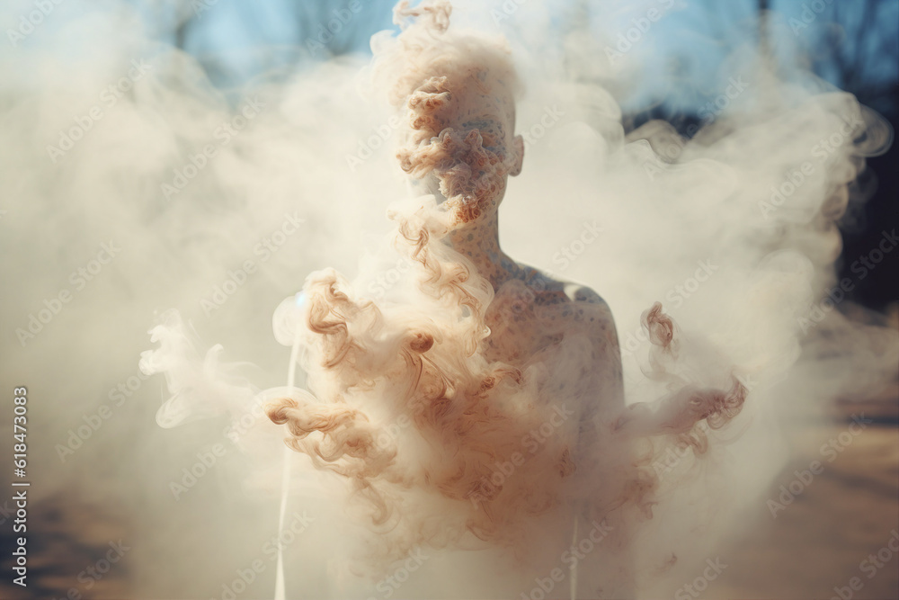 Portrait made of generative ai art male body chest fog smoke burn ...