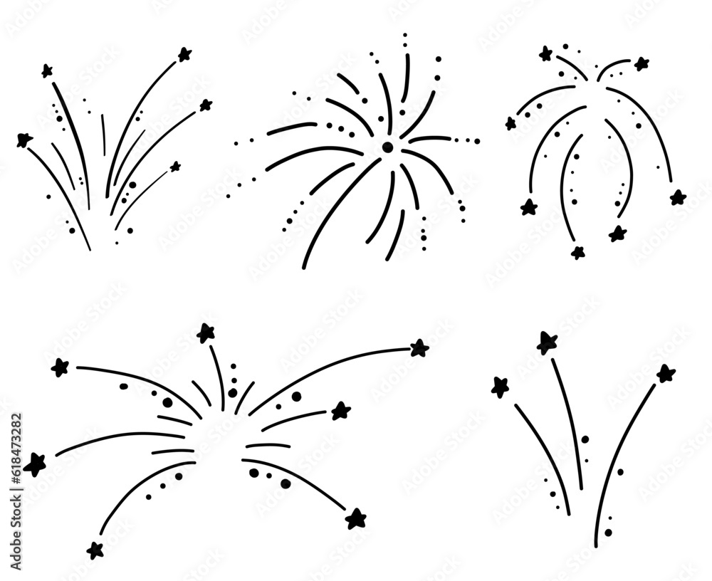 Vector 4th July fireworks illustration isolated on white in doodle ...