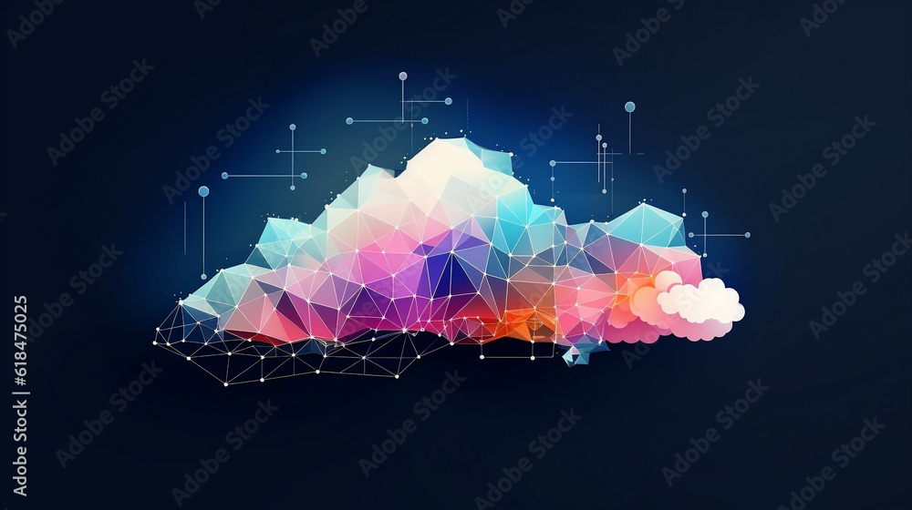 cloud computing, Cloud infrastructure polygonal wireframe technology concept Stock Illustration ...