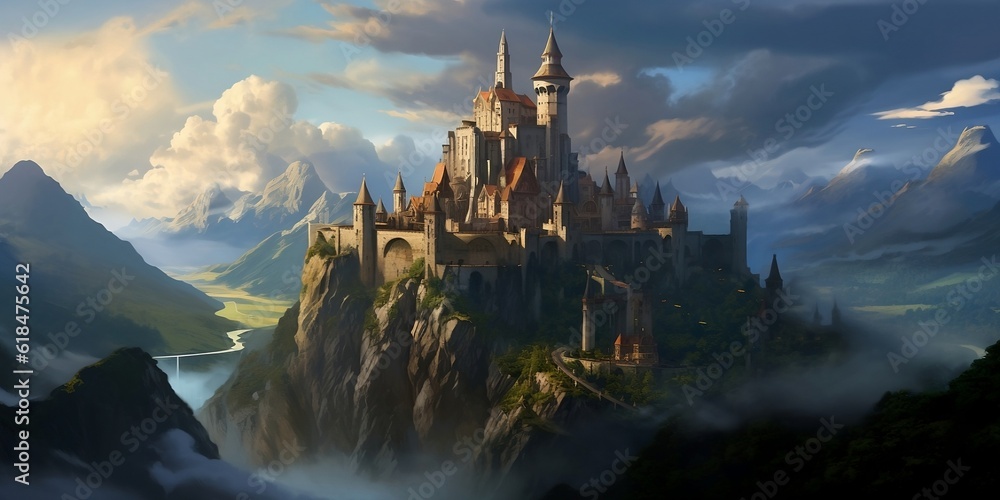 Fantasy castle in the middle ages. Medieval digital inspiration of a ...
