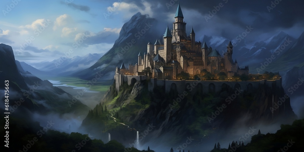 Ilustrace „Fantasy castle in the middle ages. Medieval digital ...
