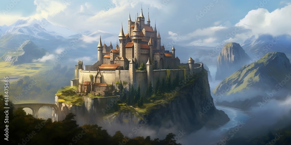 Fantasy castle in the middle ages. Medieval digital inspiration of a ...