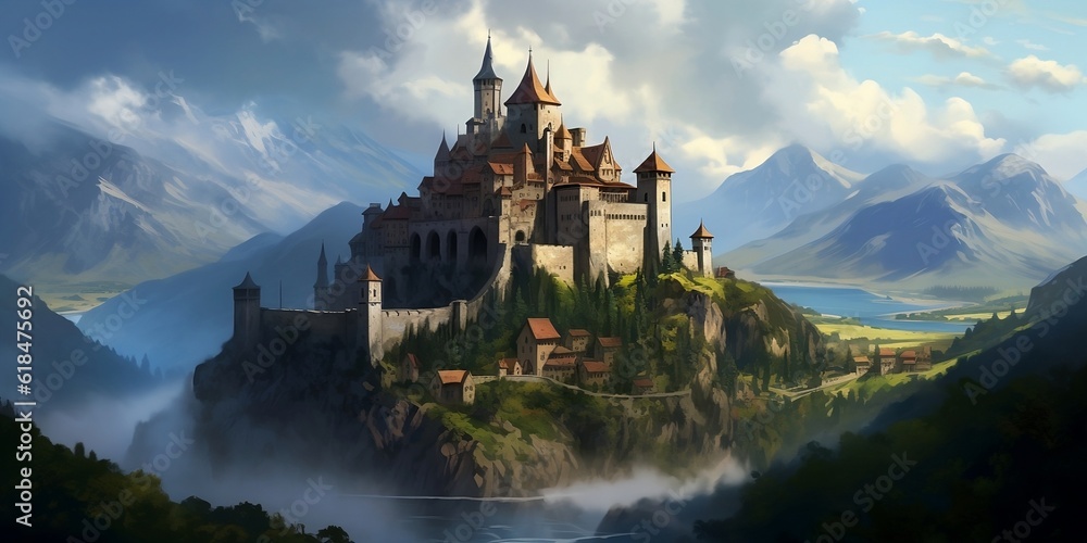 Fantasy castle in the middle ages. Medieval digital inspiration of a ...