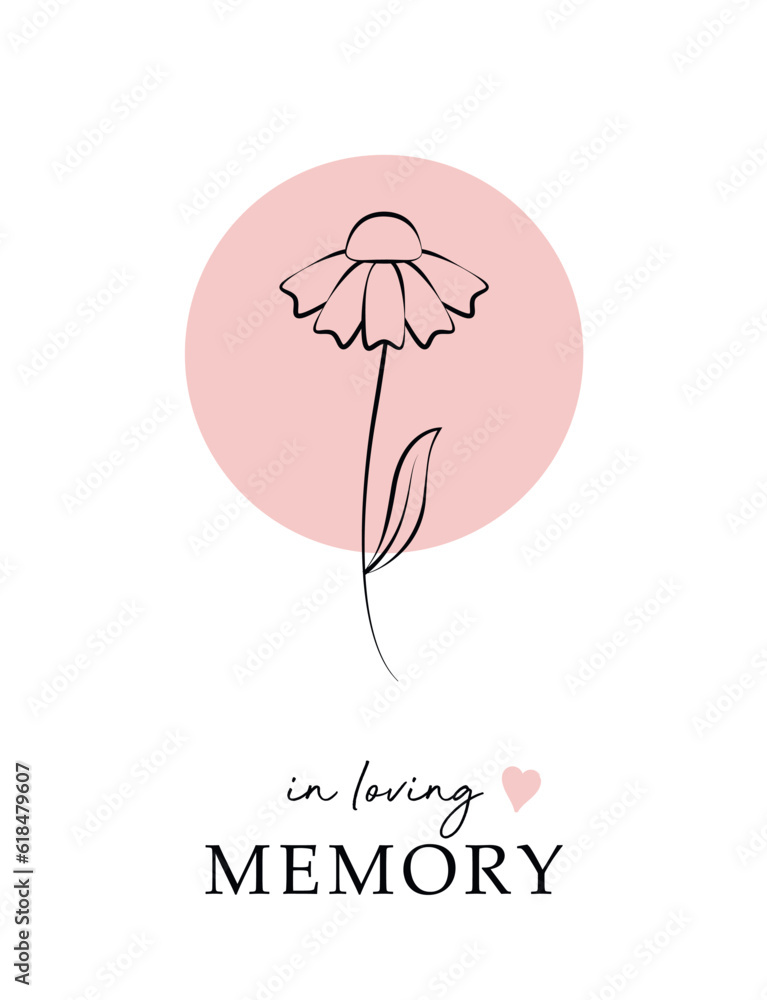 condolence card with flower outline in loving memory vector ...