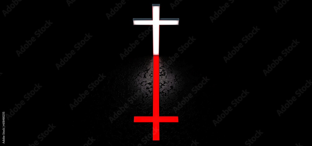 A luminous white cross and a niche in the floor in the form of an ...