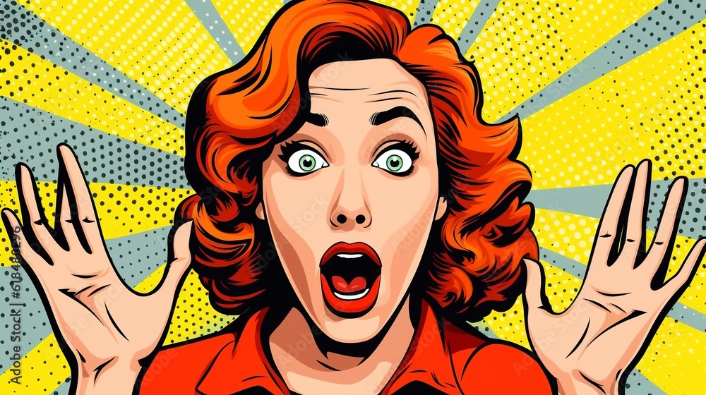 Surprised woman in pop art style, Cartoon, Generative AI Stock ...