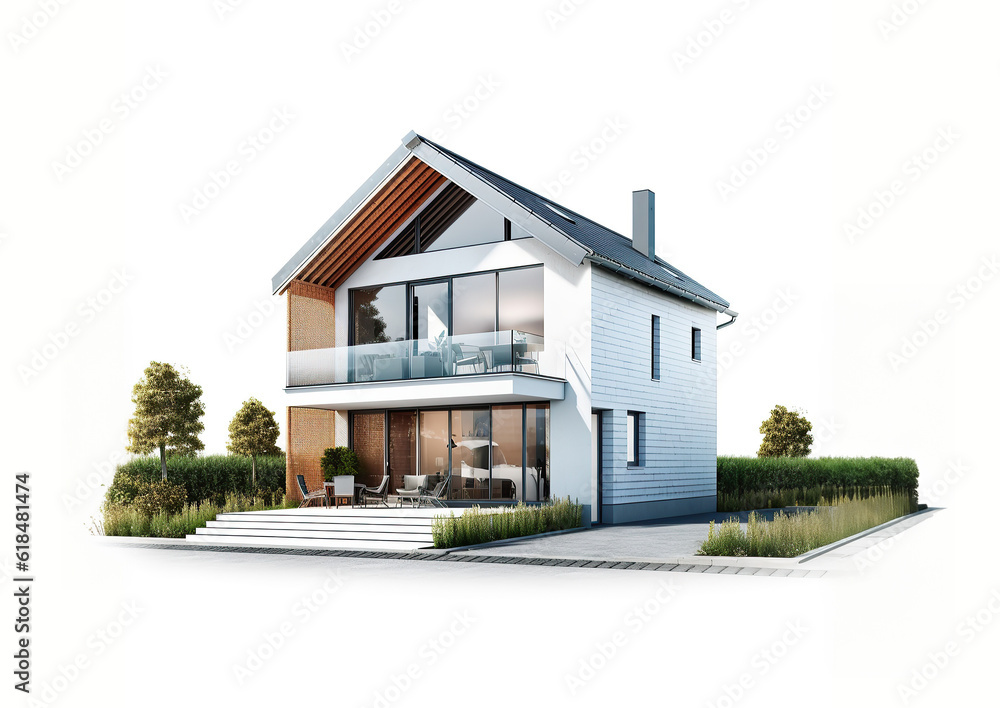 Modern small family house isolated on transparent white background ...