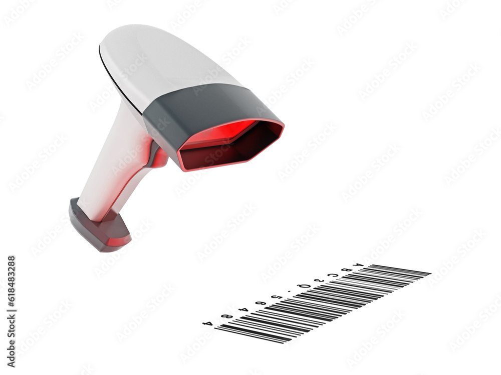 Generic barcode scanner scanning a barcode. Transparent background. 3D ...
