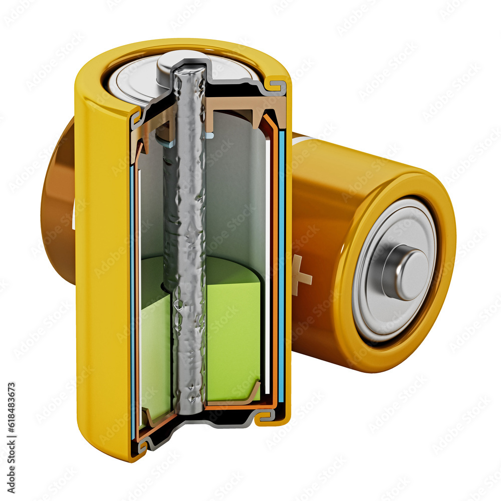 Image showing cross-section of an alcaline battery. Transparent ...