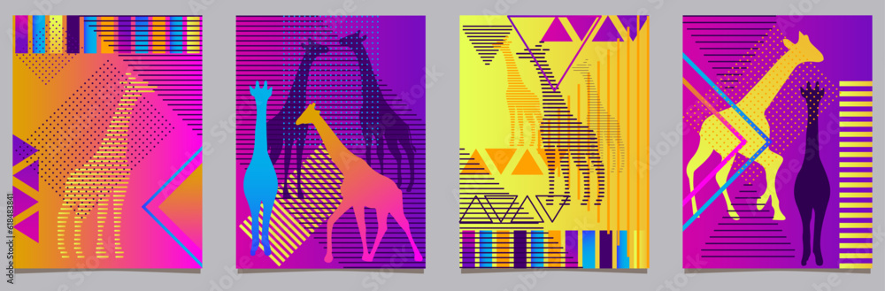 Collection 4 Posters, background, cover. Geometric abstract shapes ...