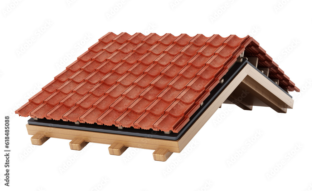 Roof construction detail. Transparent background. 3D illustration ...