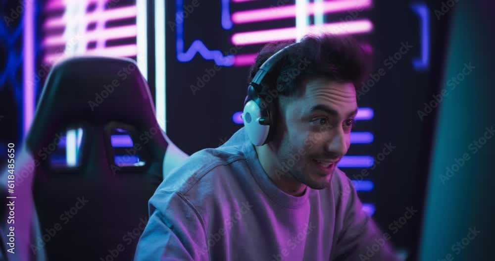 Internet Streamer Playing on a Computer, Making a Live Video Game ...