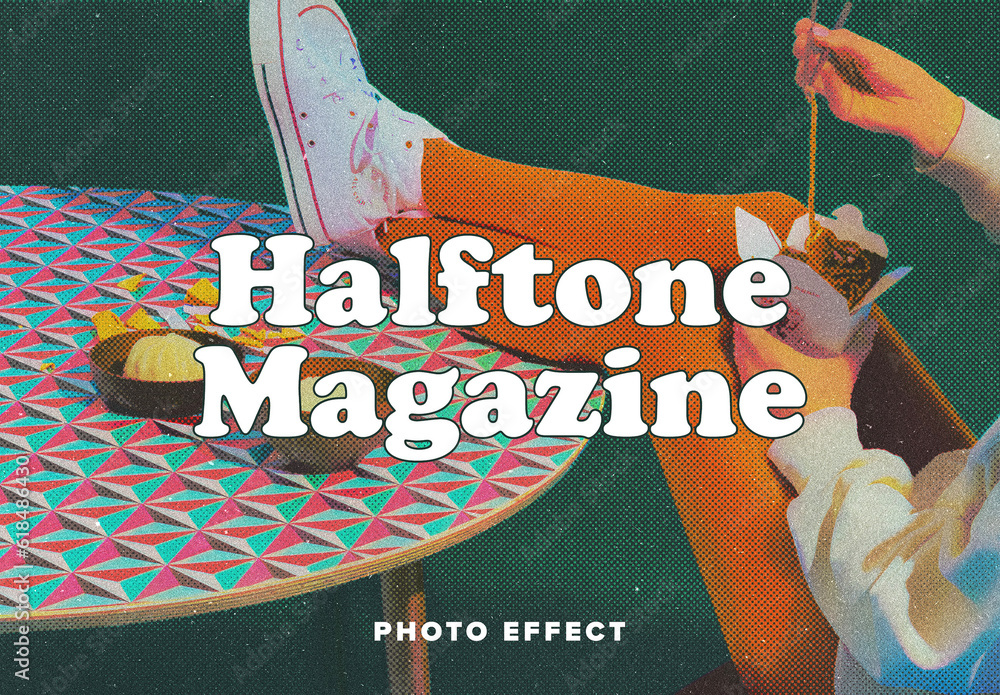 Halftone Magazine Photo Effect Mockup Stock Template | Adobe Stock