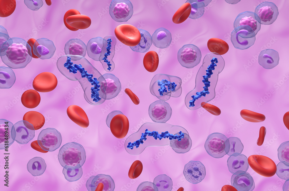 Heparin (UFH) anticoagulant molecules in the blood flow - isometric ...