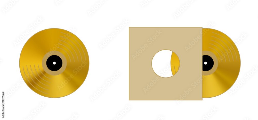 Cartoon golden vinyl or lp icon symbol. dj symbol. retro gold vinyl ...