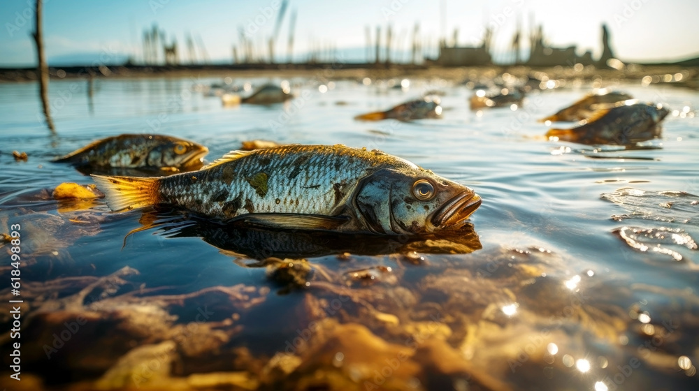 Fish with damage from contact with oil spills. Dead, infected and unfit ...