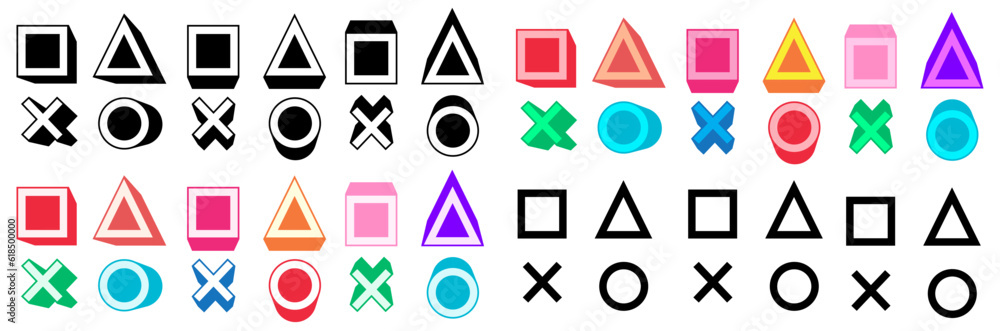 set collection squares, triangles, circles, and cross icon symbols ...