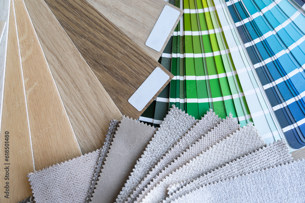 Color scheme palette guide catalog with colour swatches, wooden ...