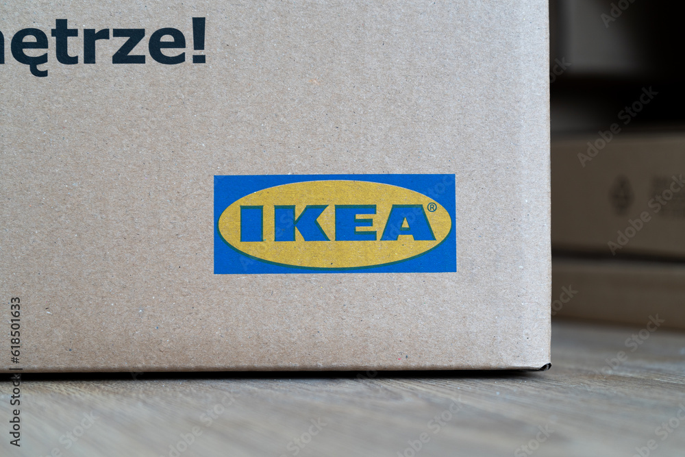 IKEA store logo on cardboard box, delivery package. DIY do it yourself ...