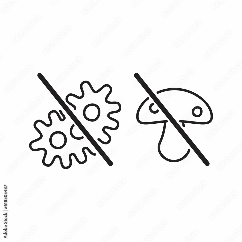 Antibacterial and antifungal black icon. No mushrooms and no bacterias ...